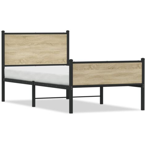 Lit simple，Lit adulte，Cadre de lit en métal sans matelas chêne sonoma ...