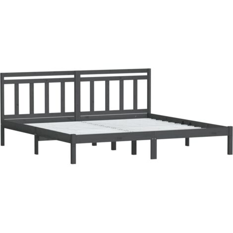 Lit double en bois massif gris 200x200 cm structure robuste CFW3577561 ...