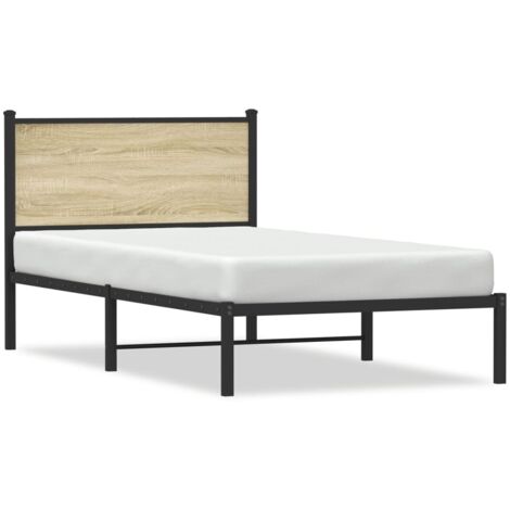 Lit simple，Lit adulte，Cadre de lit en métal sans matelas chêne sonoma ...