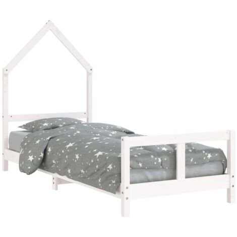 Lit simple en pin massif blanc 80x200 cm structure de lit robuste ...