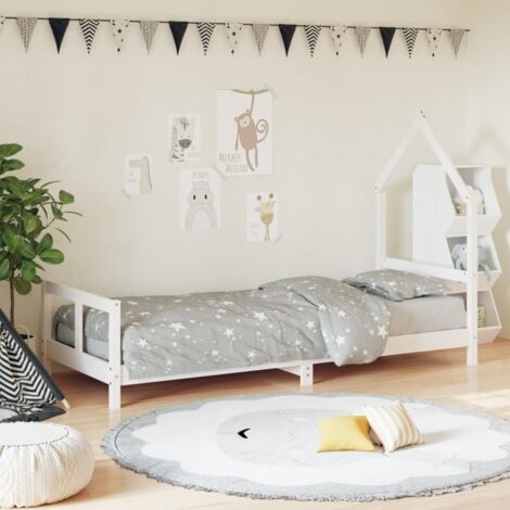 Lit simple en pin massif blanc 80x200 cm structure de lit robuste ...