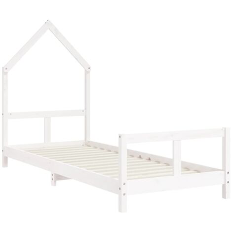 Lit simple en pin massif blanc 80x200 cm structure de lit robuste ...