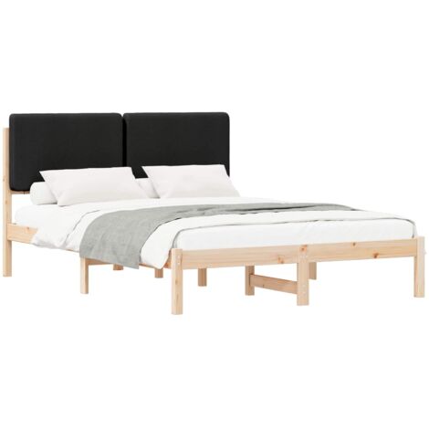 Lit double，Lit adulte，Cadre de lit avec tête de lit rembourrée Noir 140 ...