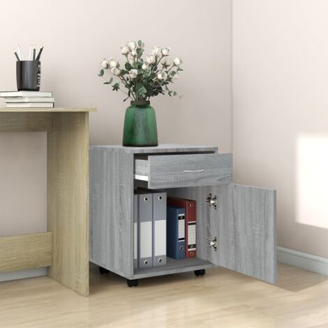 Meuble de rangement pour télétravail armoire mobile chêne Sonoma ...