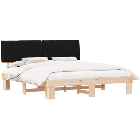 Lit double，Lit adulte，Cadre de lit avec tête de lit rembourrée Noir 180 ...