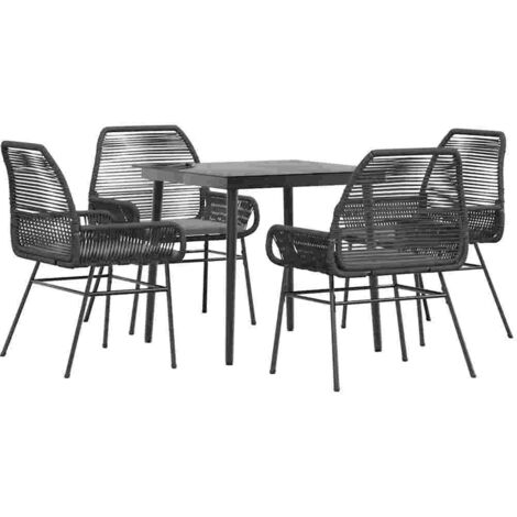 Ensemble à manger de jardin et coussins 5 pcs，Salon de jardin noir ...