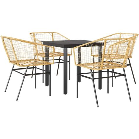 Ensemble à manger jardin 5 pcs，Salon de jardin marron poly rotin verre ...