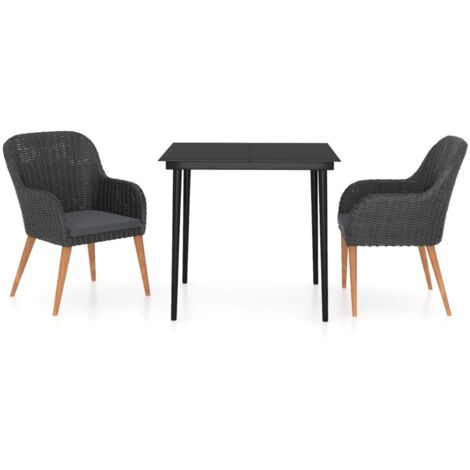 Ensemble à manger de jardin avec coussins 3 pcs，Salon de jardin noir ...