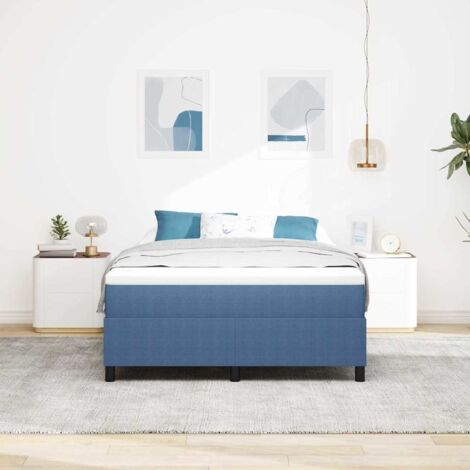 Lit double adulte bleu 140x200cm en tissu cotelé CFW7424794 Box Spring ...