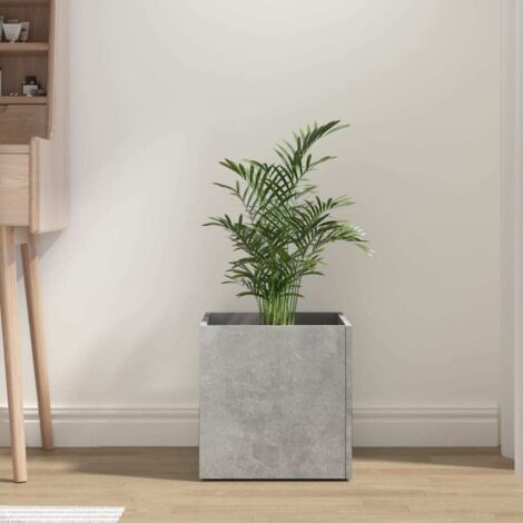 Jardinière carrée gris béton bac à fleurs durable en bois composite ...