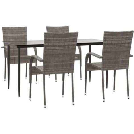 Mobilier de jardin gris 5 pièces compact et facile à nettoyer ...