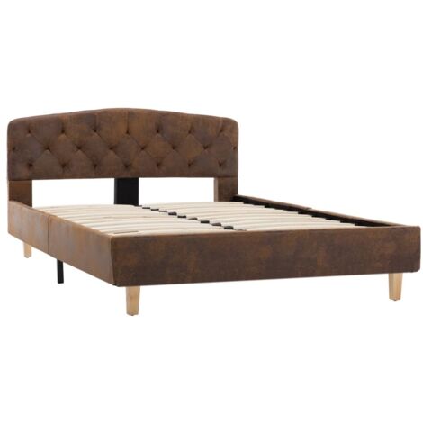 Lit double marron en similicuir daim 120 x 200 cm structure robuste ...