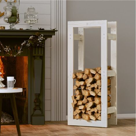 Support pour bois de chauffage intérieur Etagère bûches pin Blanc ...