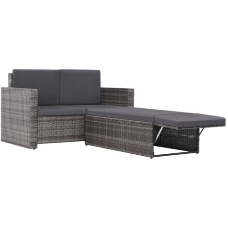 Salon de jardin 2 pcs résine tressée grise avec coussins relax YZ101978 ...