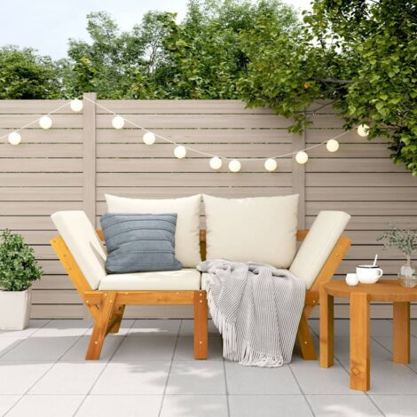Banc extérieur convertible en acacia avec coussins d'assise confort ...