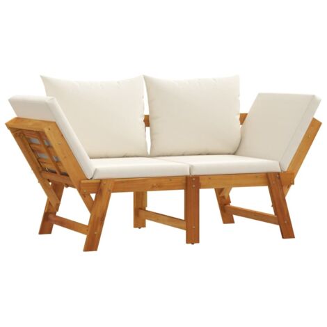 Banc extérieur convertible en acacia avec coussins d'assise confort ...