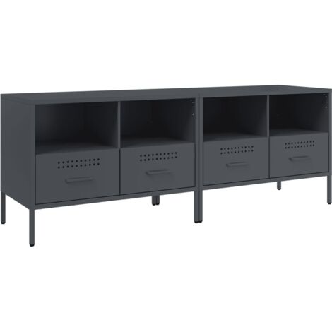 Meuble TV en acier anthracite lot de 2 bancs TV modernes 68x39x50,5 cm ...