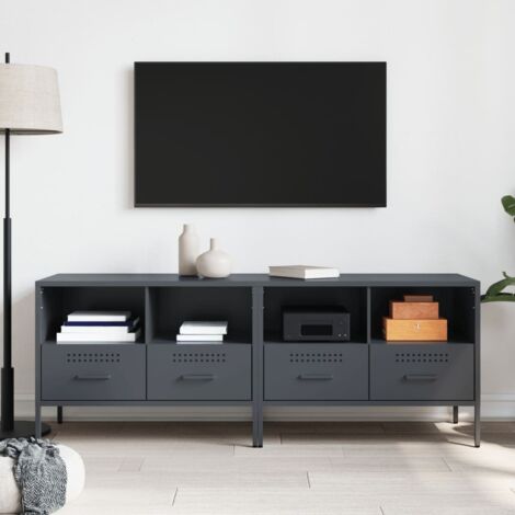 Meuble TV en acier anthracite lot de 2 bancs TV modernes 68x39x50,5 cm ...