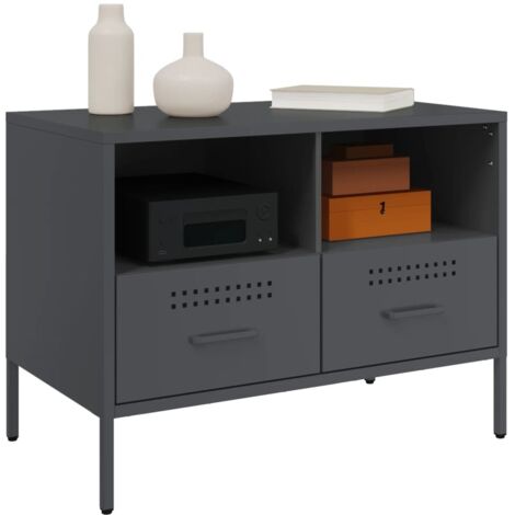 Meuble TV en acier anthracite lot de 2 bancs TV modernes 68x39x50,5 cm ...