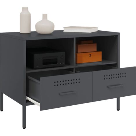 Meuble TV en acier anthracite lot de 2 bancs TV modernes 68x39x50,5 cm ...