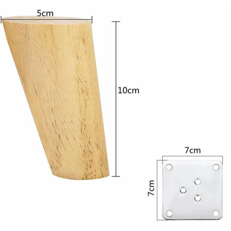 4 Pieds de Meuble en Bois de 10cm - Pieds pour Table, Lit, Armoire - Avec Plaques de Montage et Vis