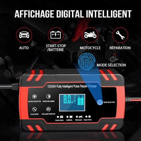 Chargeur Batterie Voitures 12V/24V 8A, Chargeur de Batterie Intelligent Moto avec Fonction ...