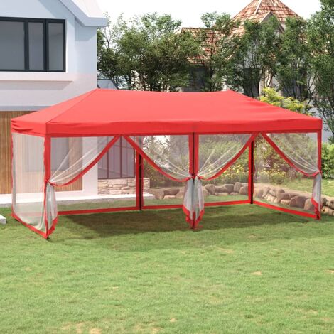 Carpa para fiestas plegable con paredes laterales, Pabellón de Jardín, Pérgola rojo 3x6 m ...