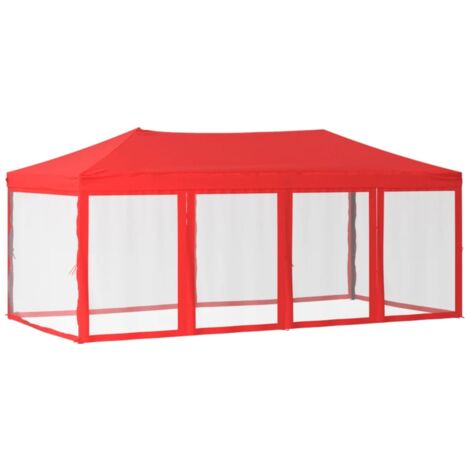 Carpa para fiestas plegable con paredes laterales, Pabellón de Jardín, Pérgola rojo 3x6 m ...