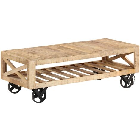 Mesa centro,Mesa de café,Mesa Auxiliar con ruedas madera maciza de ...