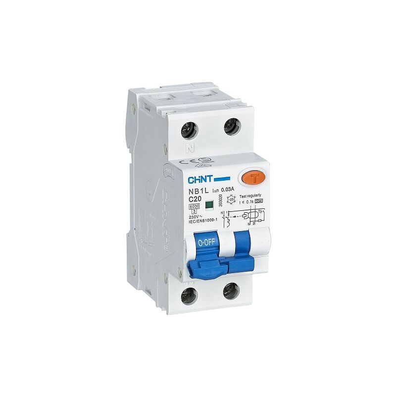 INTERRUTTORE MAGNETOTERMICO DIFFERENZIALE 1P+N 20A 30mA 6KA CHINT 203020
