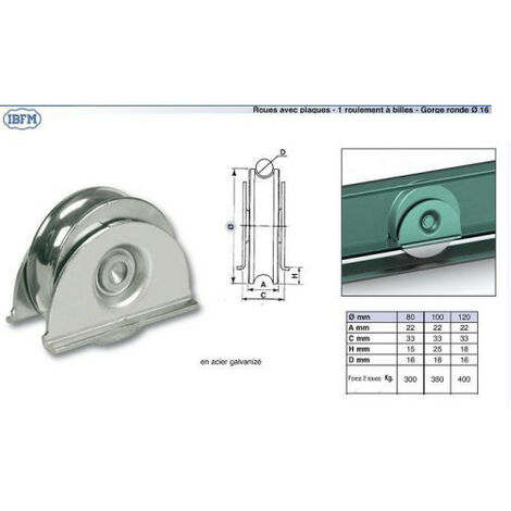 Roue de portail coulissant avec plaque 1 roulement gorge ronde Ø 16 ...
