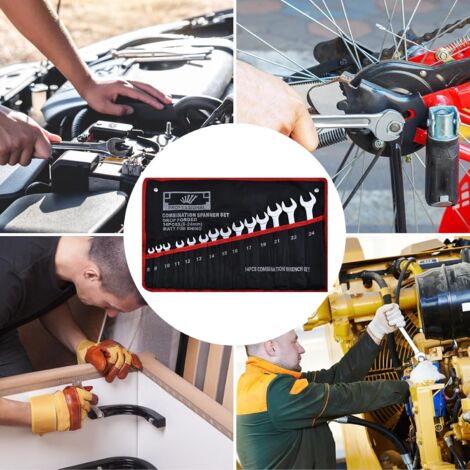 14 Pièces Clé Plate à Cliquet, 8-24 mm Jeu de Clé Plate Mixtes en Acier ...