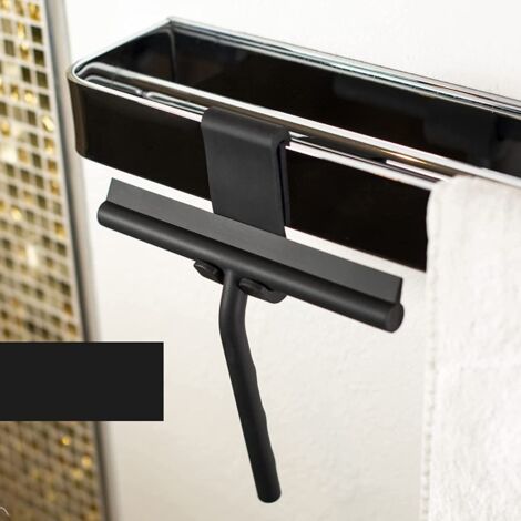 Grattoir de salle de bain, 28x22x3cm, avec support mural, silicone, noir