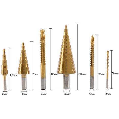 Foret à métaux pour perceuse 6 étapes, Titan / Steel, 4-32mm, or, Boîte