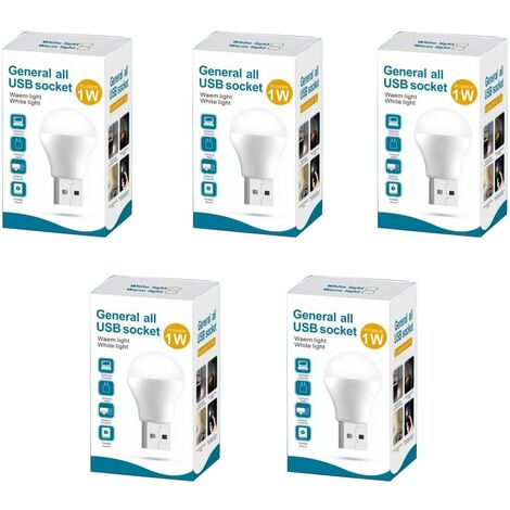 Ensemble de 5 ampoules LED, USB, 110 lumens, blanches