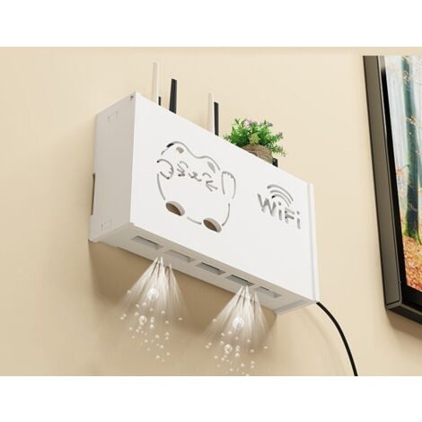 Cutie depozitare router WiFi, Lemn, 20x38x8.5 cm, Alb