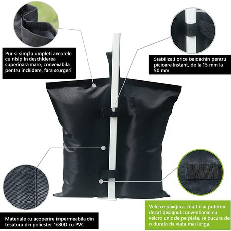 Set van 4 zandzakken voor bevestiging, PVC, 7-9KG, zwart