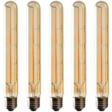 Lot de 5 Ampoules T225 Long Tube, Filament LED Edison, 6W Culot E27 Blanc Chaud, Verre Ambré ...