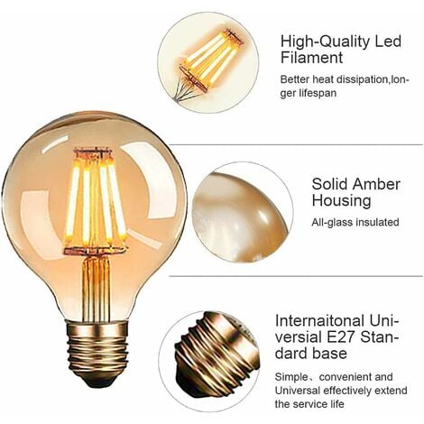 Ampoules LED Edison, Ampoule Vintage G80 E27 4W, Blanc Chaud 2700K, Ampoule Rétro à Filament,Non ...