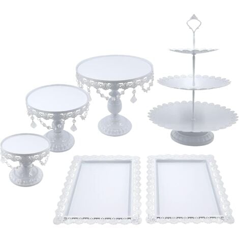 Lot de 6 présentoirs à gâteaux ronds en métal avec perles de cristal ...
