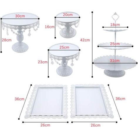 Lot de 6 présentoirs à gâteaux ronds en métal avec perles de cristal ...