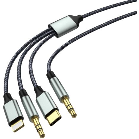 1M Câble Audio USB C vers auxiliaire Voiture câble en nylon 3,5 mm ...