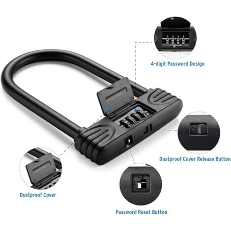 Cadenas en U Robuste, Combinaison Rotative à 4 Chiffres avec Mot de Passe avec Anse en U ...