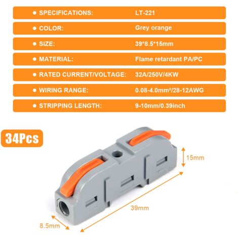 Connecteur électrique rapide avec levier, borne de connexion rapide 34 ...