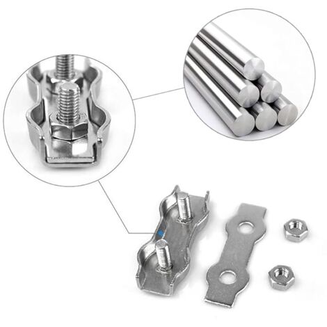 20 Pièces Duplex Clips M3 Câble Métallique Clips Inoxydable 304 Pinces ...