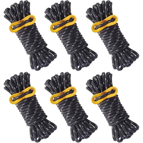 6 Pieces Reflective Tent Rope Camping Tent Rope 4m X 5mm Black Tent ...