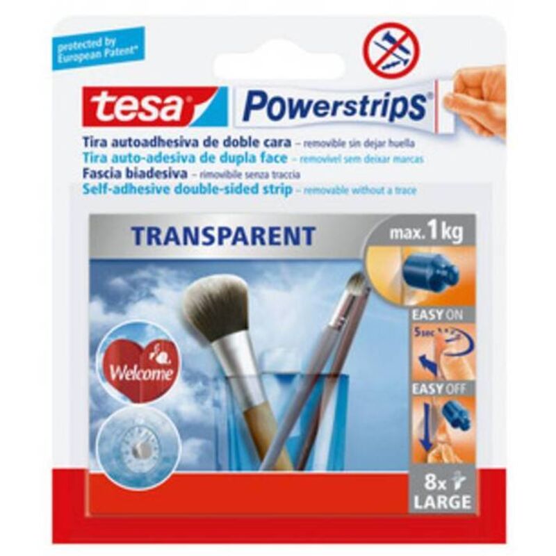 TESA POWERSTRIPS 8 STRISCE ADESIVE TRASPARENTI