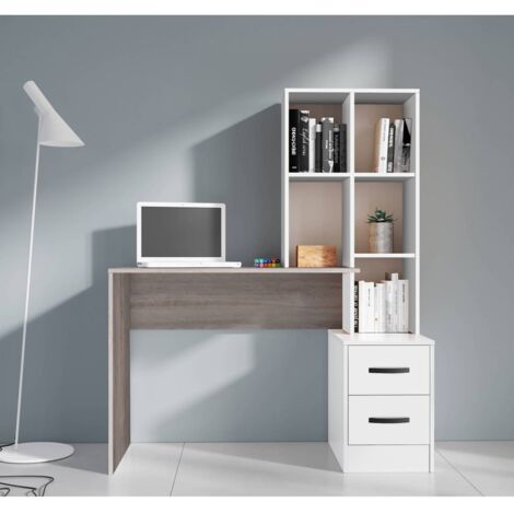 Kit bureau 2c+bibliothèque chêne gr./blanc cm.117x50x143