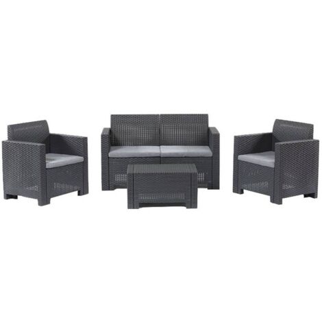 Salon de jardin résine tressée noire avec table basse et coffre 4 ...