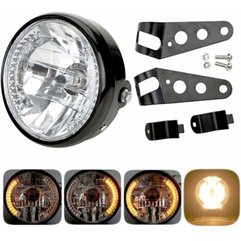 Phare rond pour moto - Projection LED avec support de fixation ...